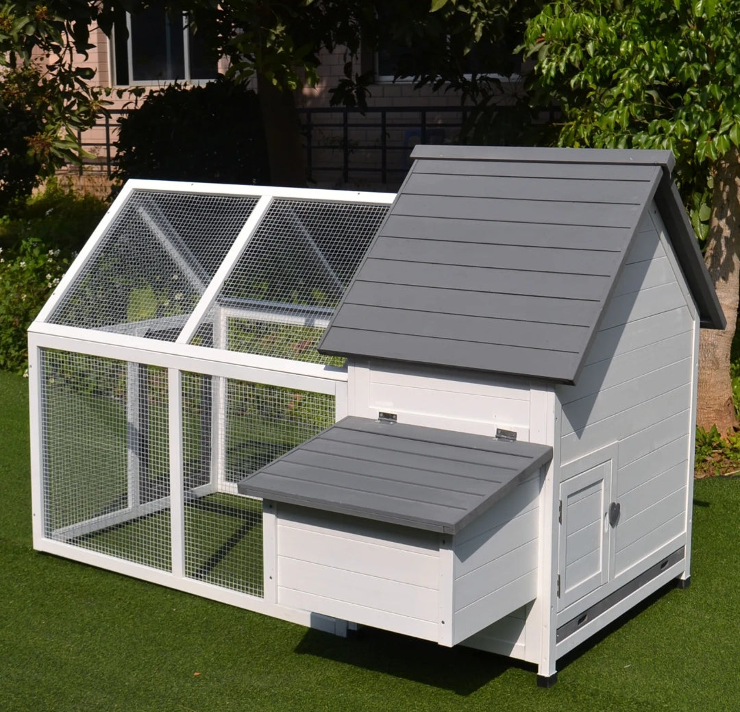 Wood Chicken Coop Pet Poultry Hen House Backyard with Nesting Box Ramp ...