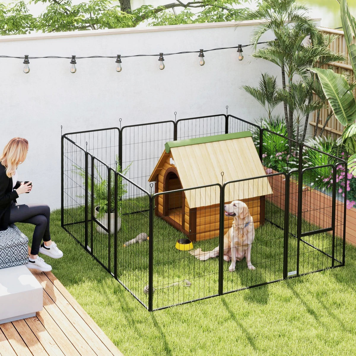 Dog Pen, 12-Panel Puppy Pen for Large Dogs, 100Hcm, Black – Royalcart
