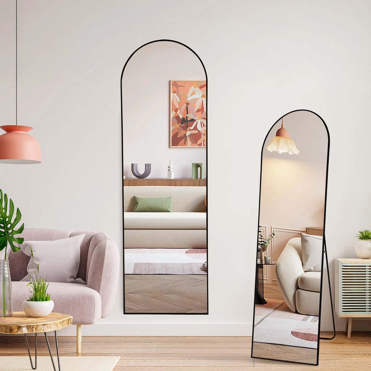 Large Arch Mirror Full Length, Big Arched Metal Standing Full Body Flo ...